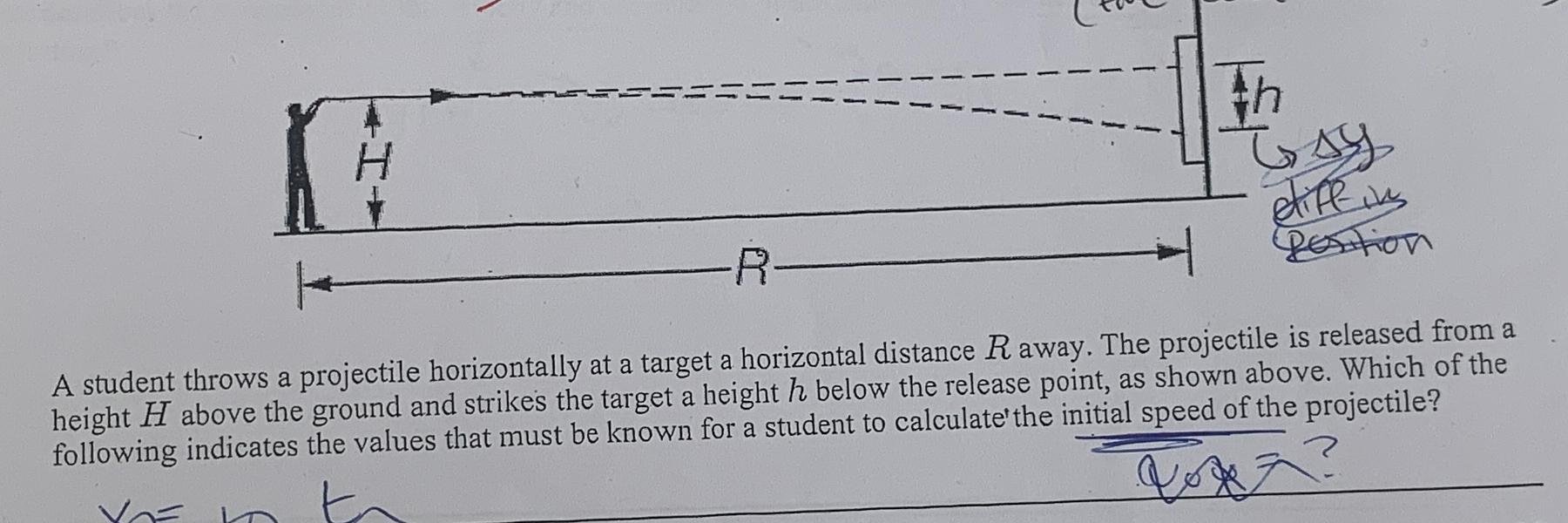 Solved A student throws a projectile horizontally at a | Chegg.com