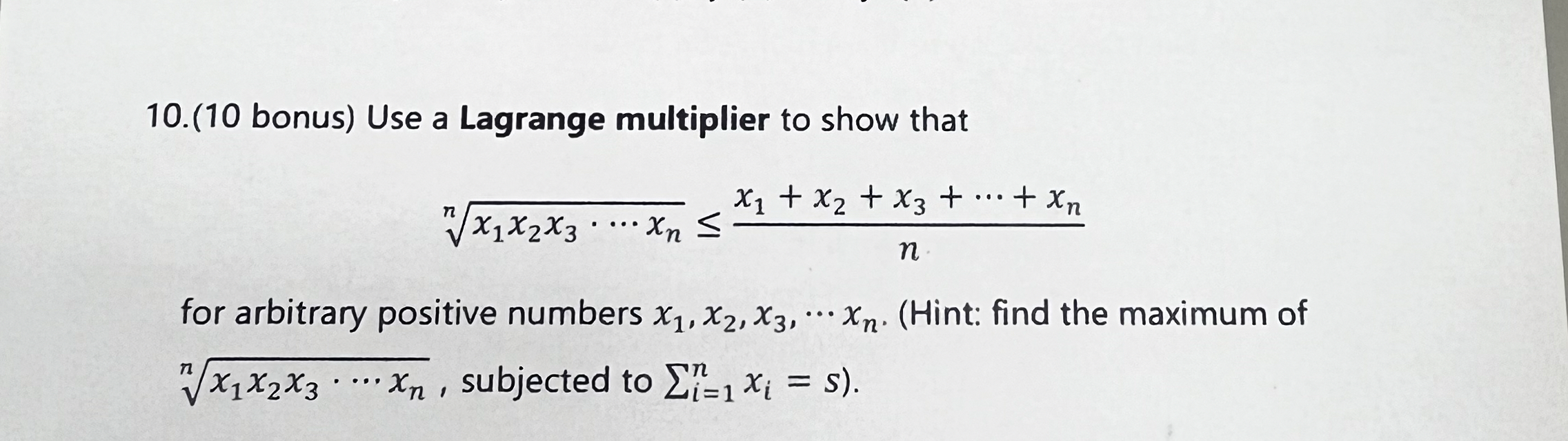Solved (10 ﻿bonus) ﻿Use a Lagrange multiplier to show | Chegg.com