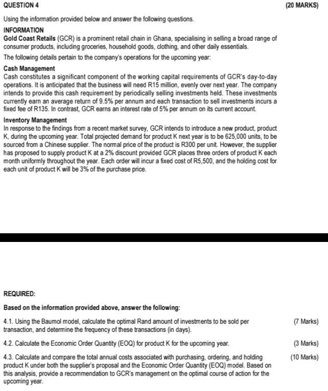 Solved QUESTION 4(20 ﻿MARKS)Using the information provided | Chegg.com