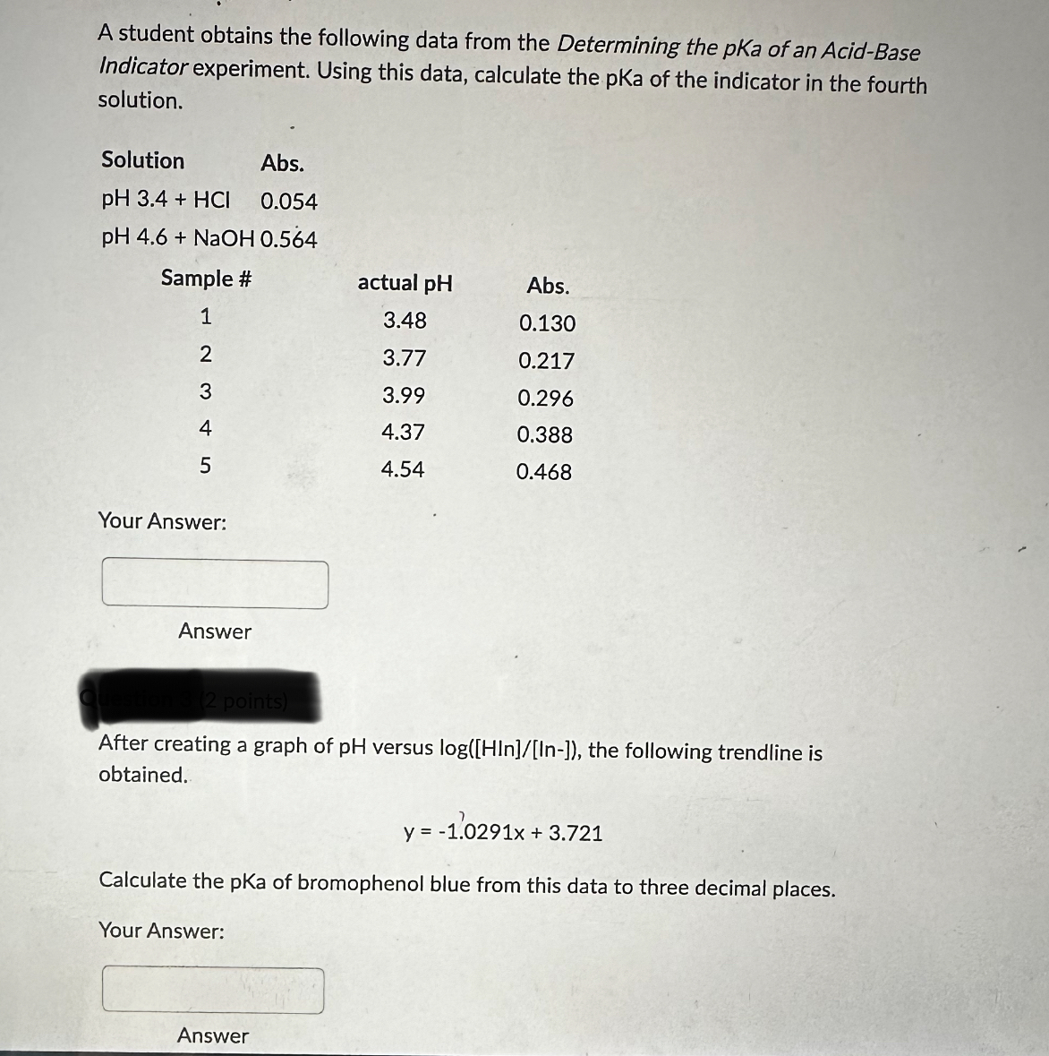Solved A student obtains the following data from the | Chegg.com