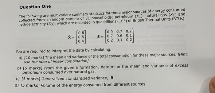 Solved The following are multivariate summary statistics for | Chegg.com