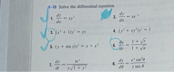 Solved 1-10 Solve the differential equation. dy 1. 2. dx ry2 | Chegg.com