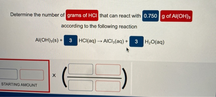 Solved Determine the number of grams of HCl that can react | Chegg.com