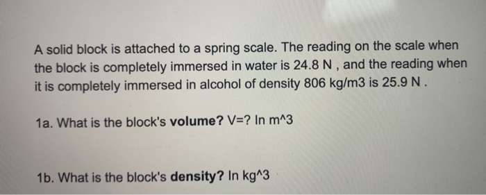 Solved A solid block is attached to a spring scale. The | Chegg.com