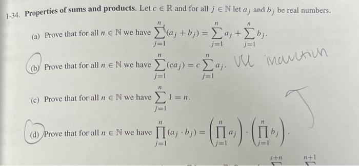Solved 34. Properties of sums and products. Let c∈R and for | Chegg.com