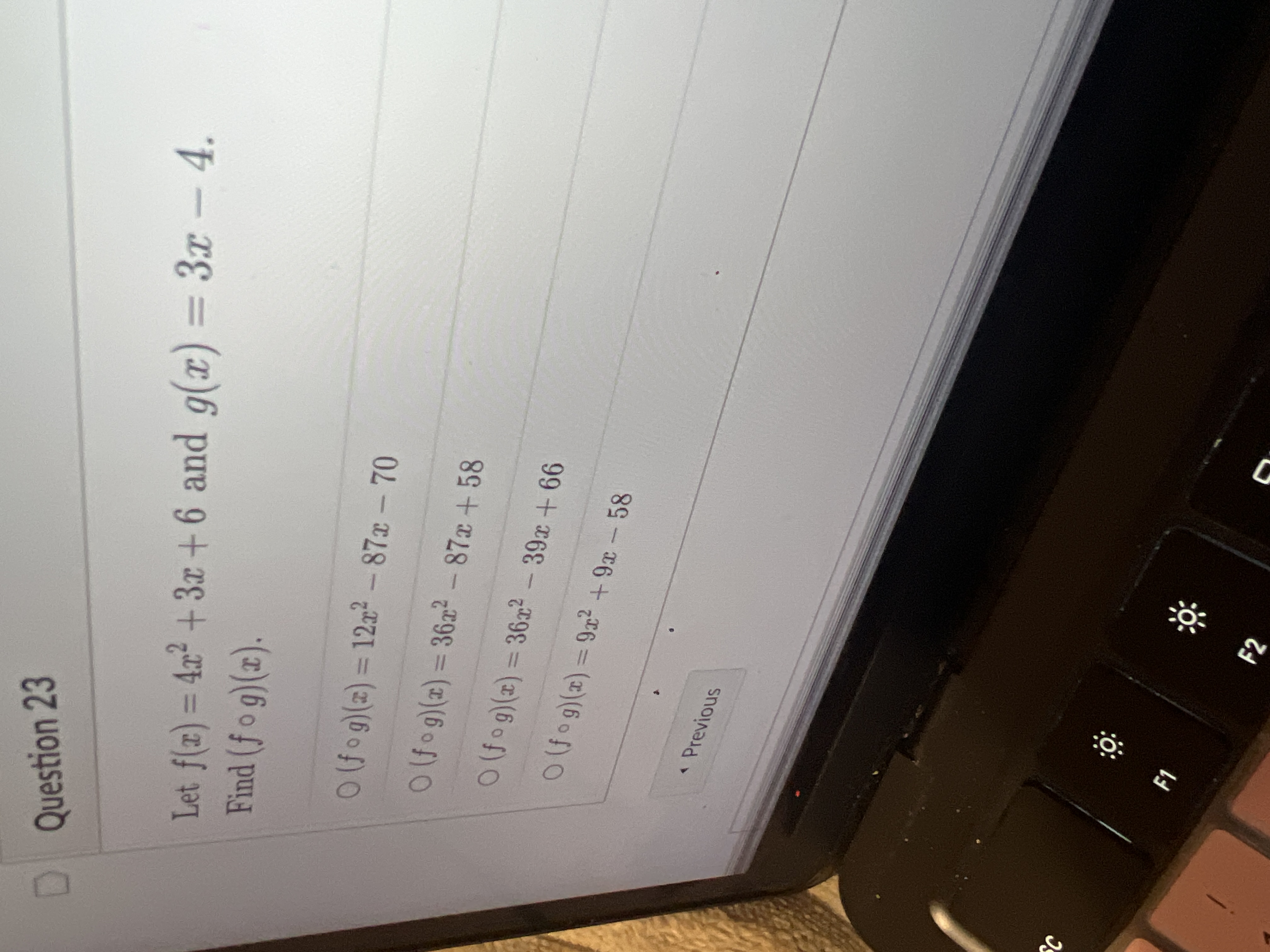 Solved Question 23let F X 4x2 3x 6 and G X 3x 4 Find
