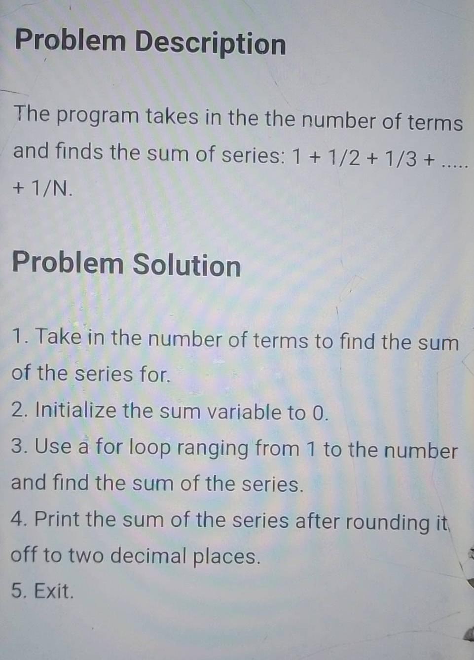 Solved Problem Description The program takes in the the | Chegg.com
