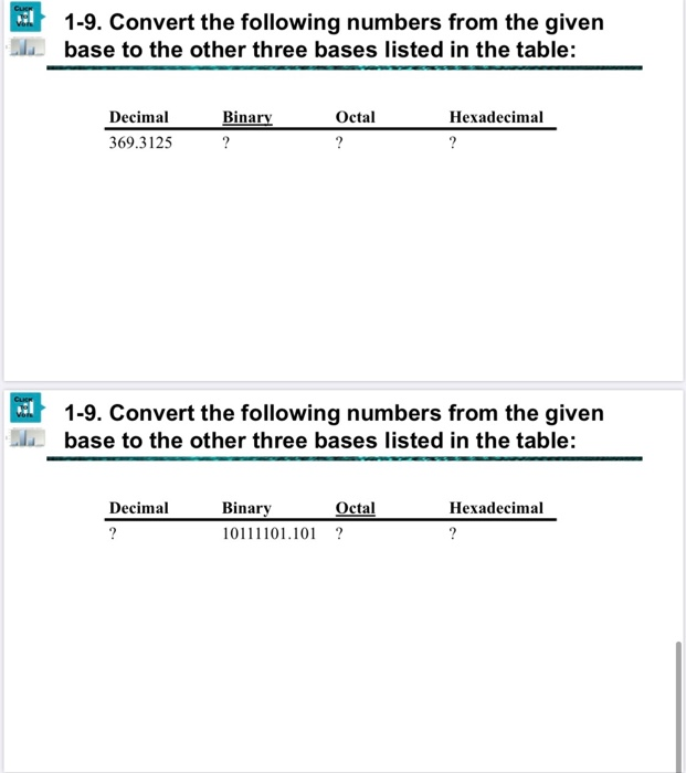 Solved 1-9. Convert the following numbers from the given | Chegg.com