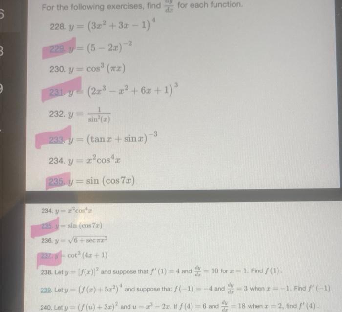 Solved For the following exercises, find dxdy for each | Chegg.com