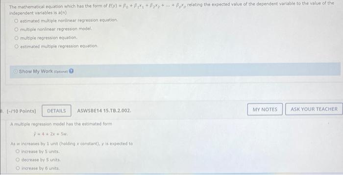 Solved The mathematical equation which has the form of EV) - | Chegg.com