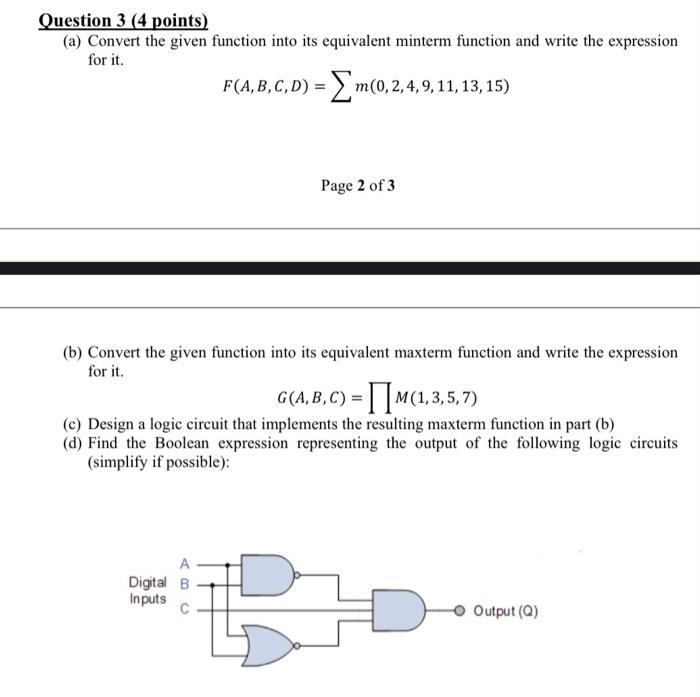 Solved Question 3 (4 points) (a) Convert the given function | Chegg.com