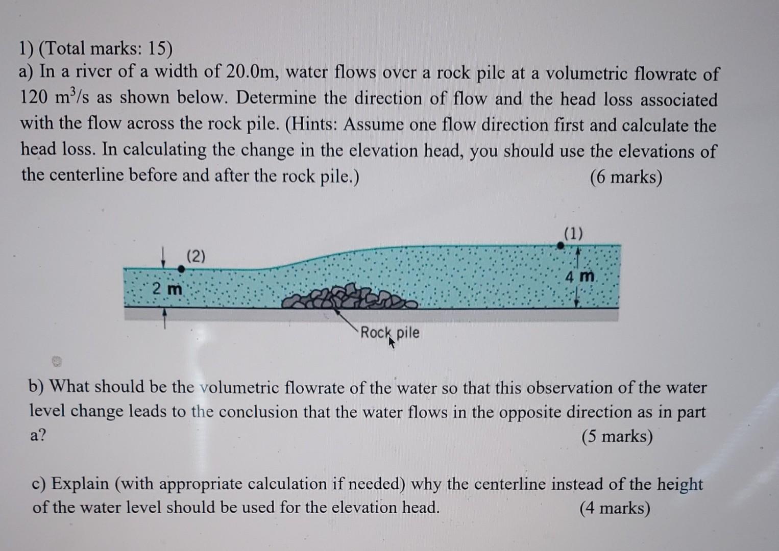 Solved a 1) (Total marks: 15) a) In a river of a width of | Chegg.com