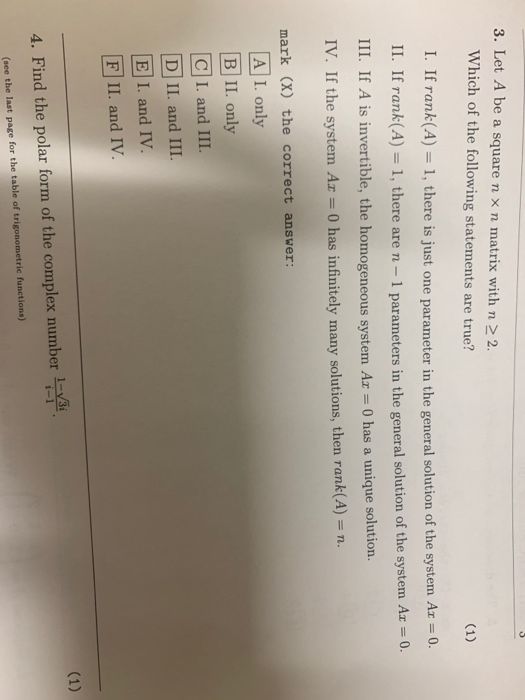 Solved 3. Let A be a square nxn matrix with n > 2. Which of | Chegg.com