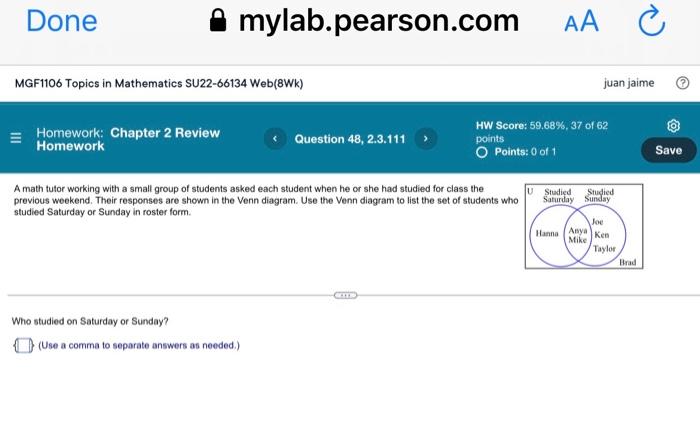 Solved Done mylab.pearson.com AA MGF1106 Topics in | Chegg.com