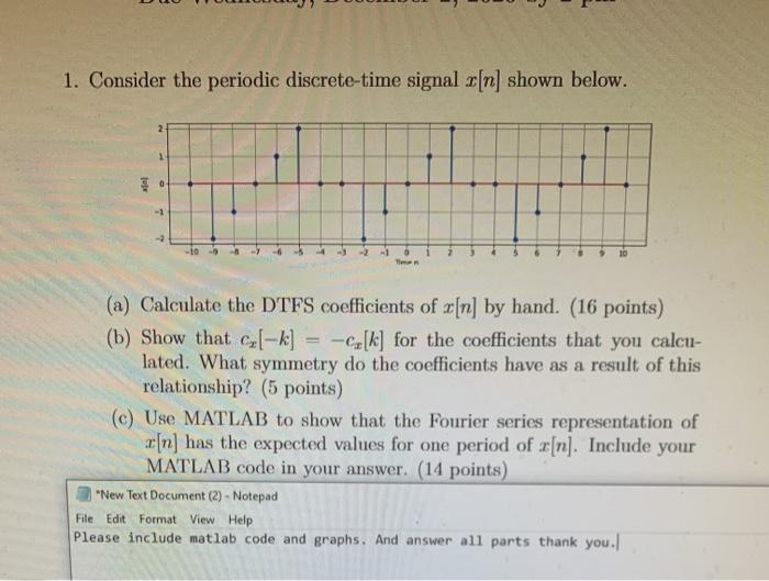 Solved 1. Consider the periodic discrete-time signal x[n] | Chegg.com