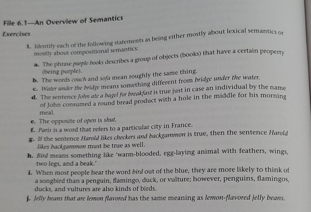 File 6.1-An Overview of Semantics Exercises 1. | Chegg.com