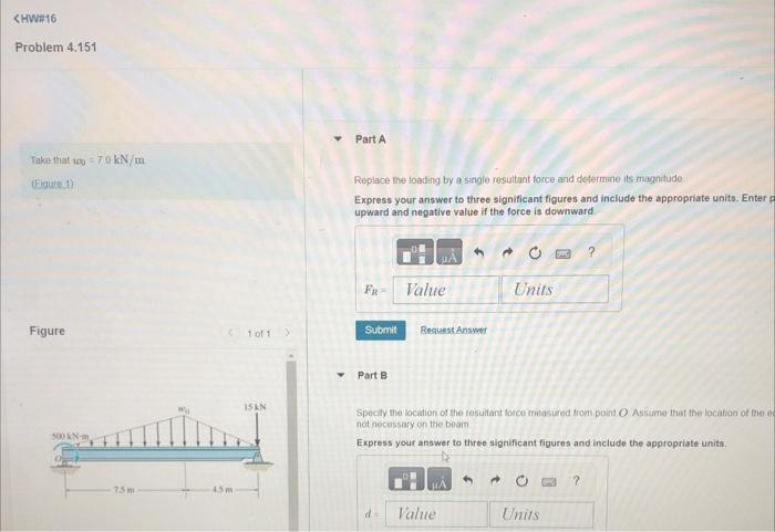 Solved ω0=70kN/m Replace the loading by a single resultant | Chegg.com