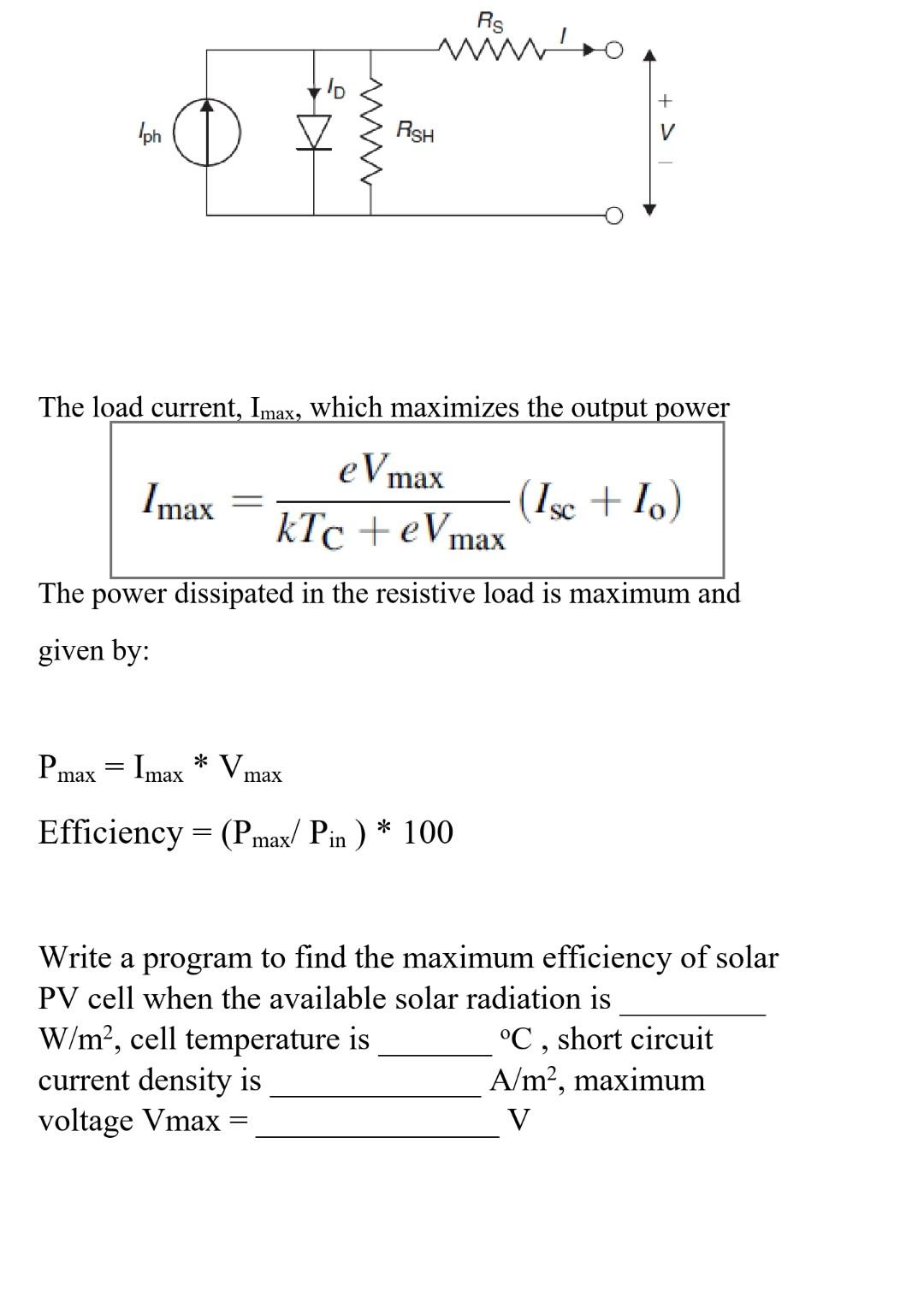 RS Iph RSH The load current, Imax, which maximizes | Chegg.com