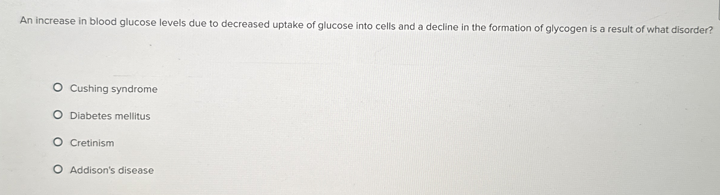 Solved An increase in blood glucose levels due to decreased | Chegg.com