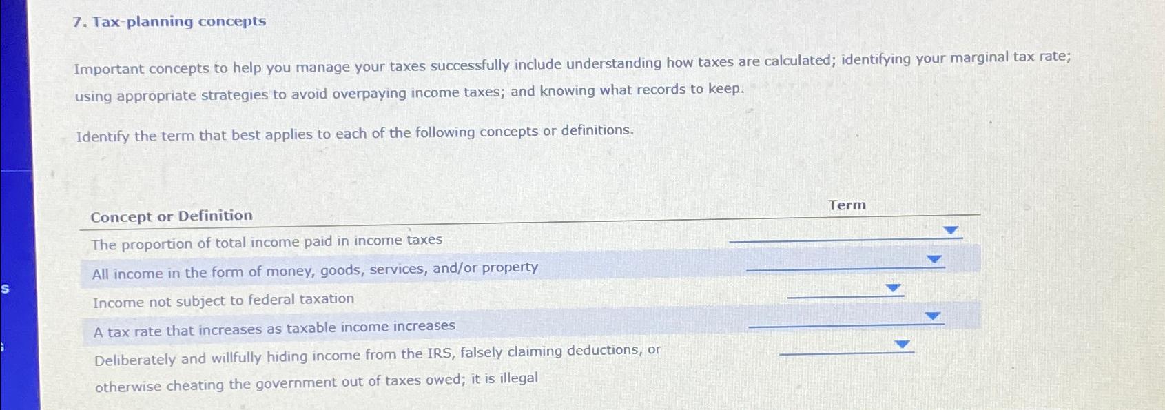 Solved Tax-planning conceptsImportant concepts to help you | Chegg.com