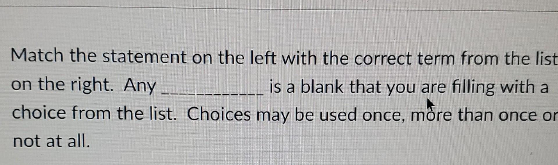 Match the statement on the left with the correct term | Chegg.com