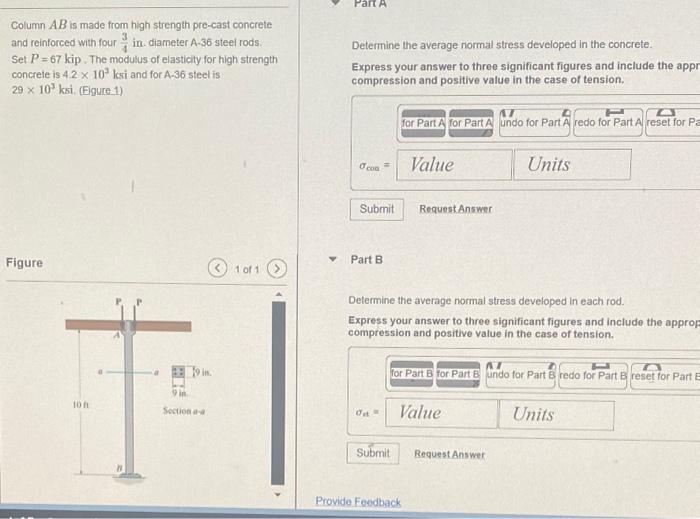 Solved Column AB is made from high strength pre-cast | Chegg.com