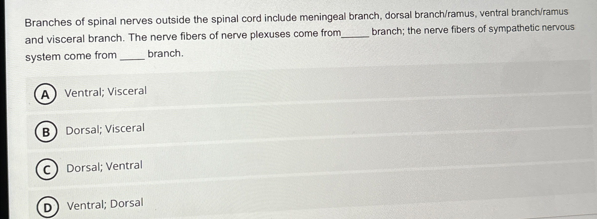Solved Branches of spinal nerves outside the spinal cord | Chegg.com