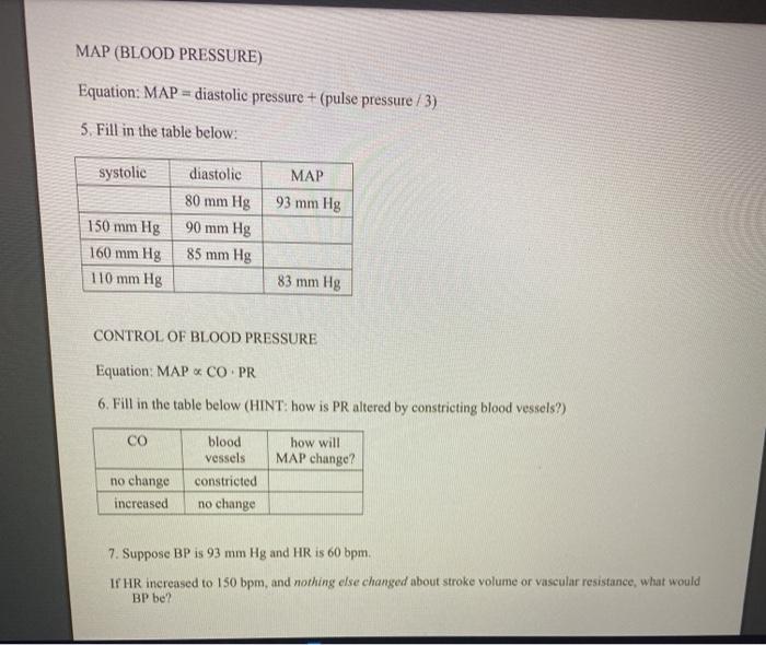 Solved MAP (BLOOD PRESSURE) Equation: MAP = diastolic | Chegg.com