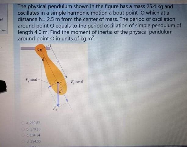 Solved of The physical pendulum shown in the figure has a | Chegg.com