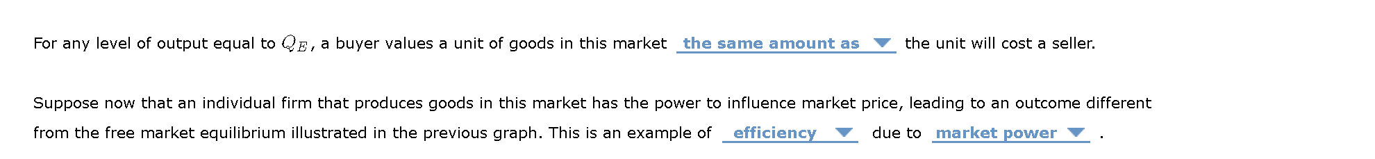 Solved For any level of output equal to QE, ﻿a buyer values | Chegg.com