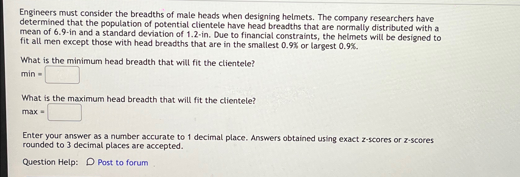 Solved Engineers must consider the breadths of male heads | Chegg.com