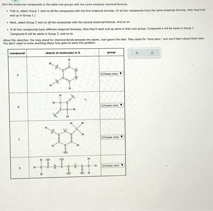 Solved Sort The Molecular Compounds In The Table Into Groups