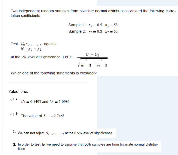 Solved Two Independent Random Samples From Bivariate Normal