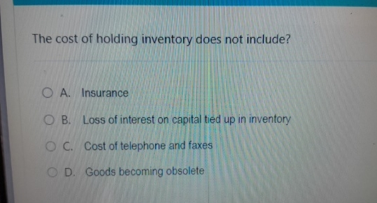 Solved The cost of holding inventory does not include?A. | Chegg.com