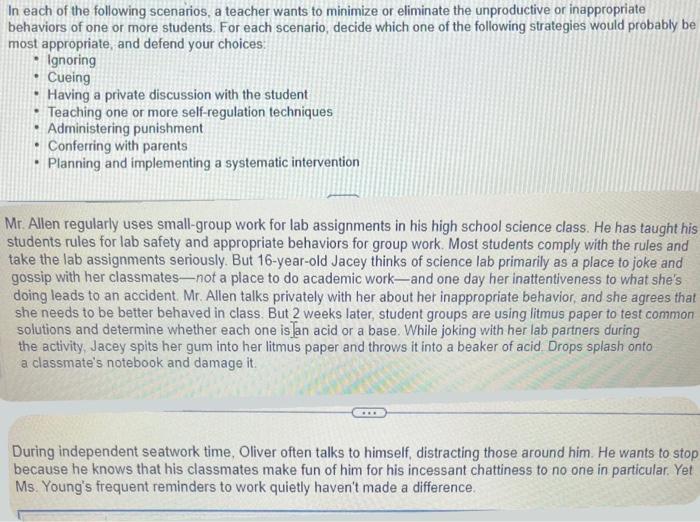 Solved In each of the following scenarios, a teacher wants | Chegg.com