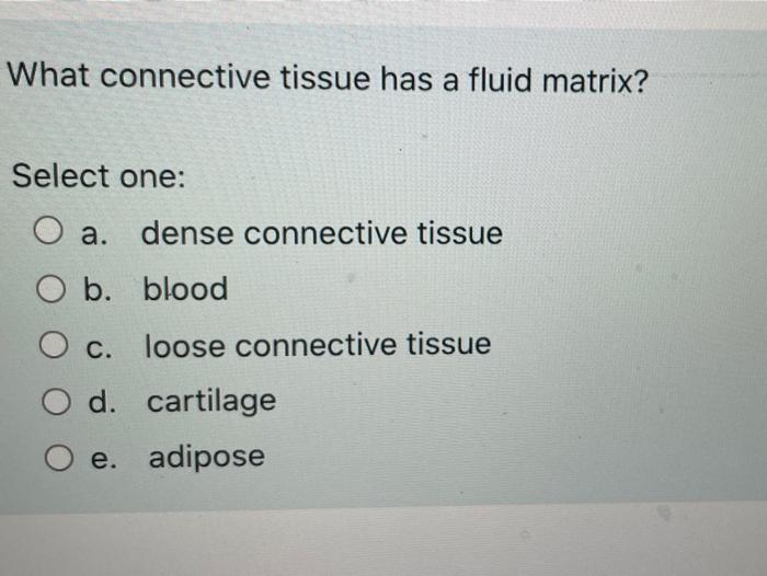 Solved What connective tissue has a fluid matrix? Select | Chegg.com