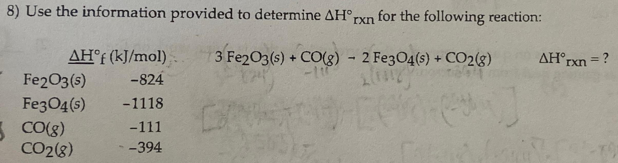 Solved Use the information provided to determine ΔH°?rxn | Chegg.com