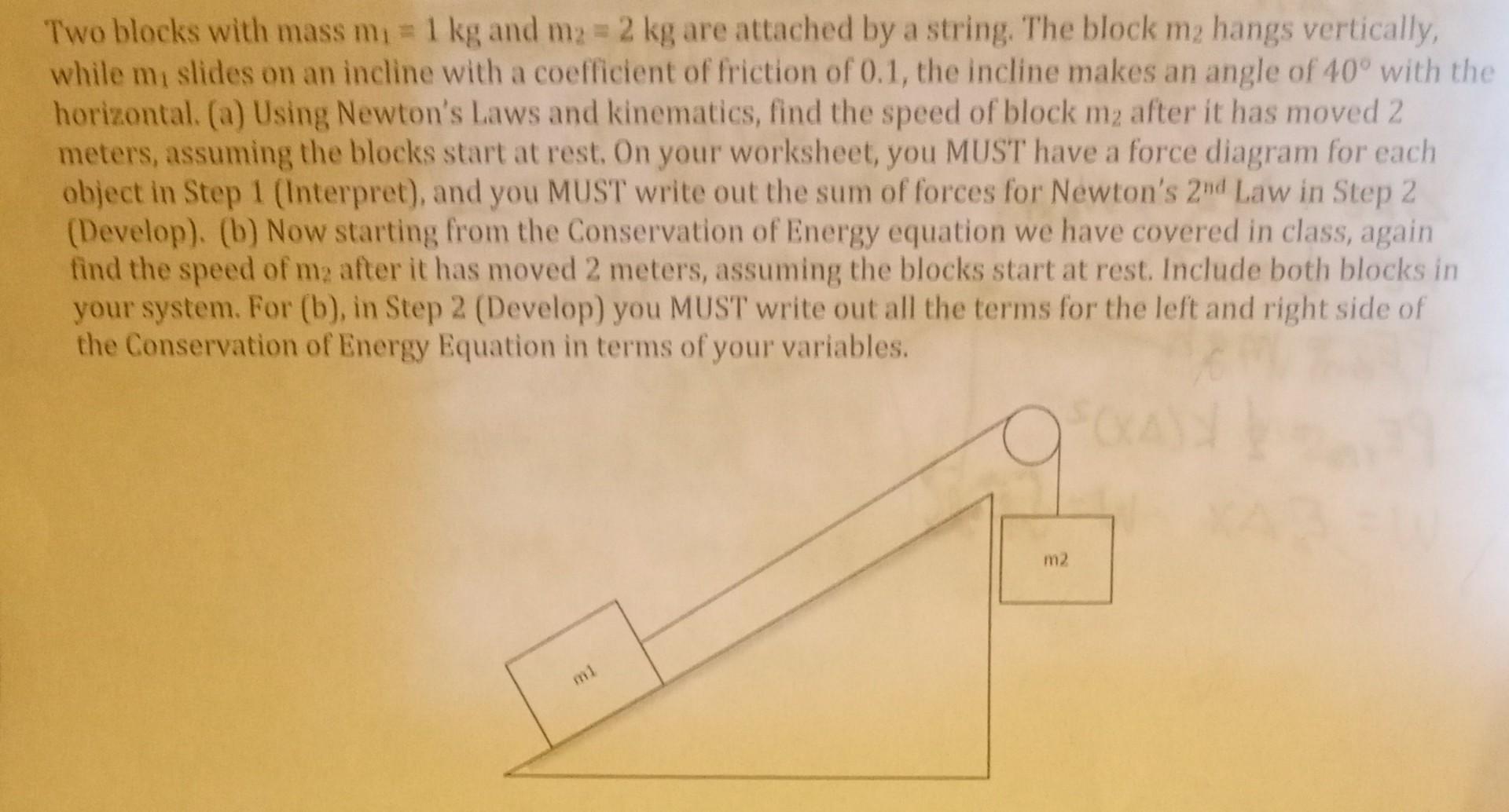 Solved Two blocks with mass m1=1 kg and m2=2 kg are attached | Chegg.com
