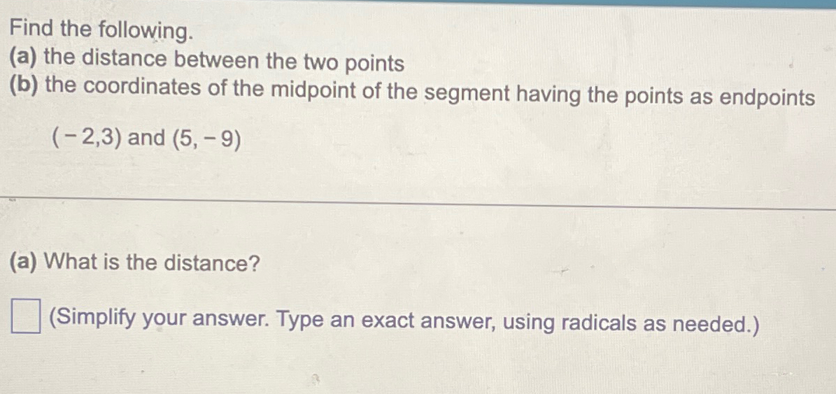 Solved Find the following.(a) ﻿the distance between the two | Chegg.com