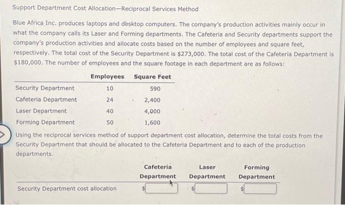 Solved Support Department Cost Allocation-Reciprocal | Chegg.com