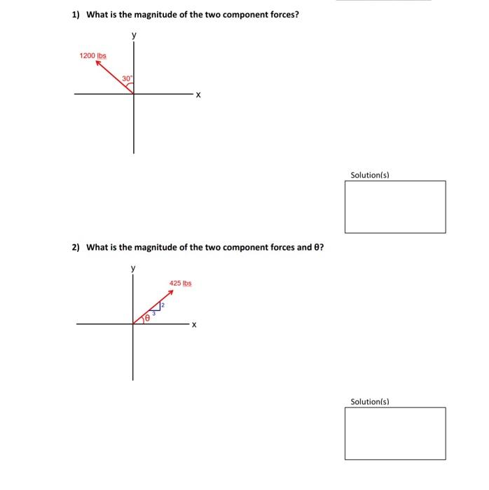 Solved 1) What is the magnitude of the two component forces? | Chegg.com