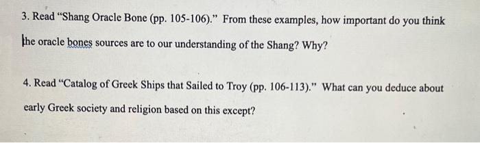 3. Read "Shang Oracle Bone (pp. 105-106)." From these | Chegg.com