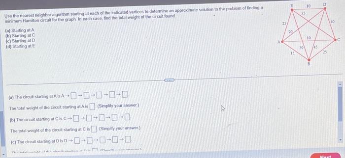 Solved Use the nearest neighbor algoithm starting at each of | Chegg.com