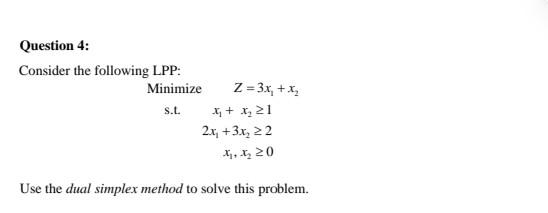 Solved Question 3: Consider the following LPP: Minimize | Chegg.com