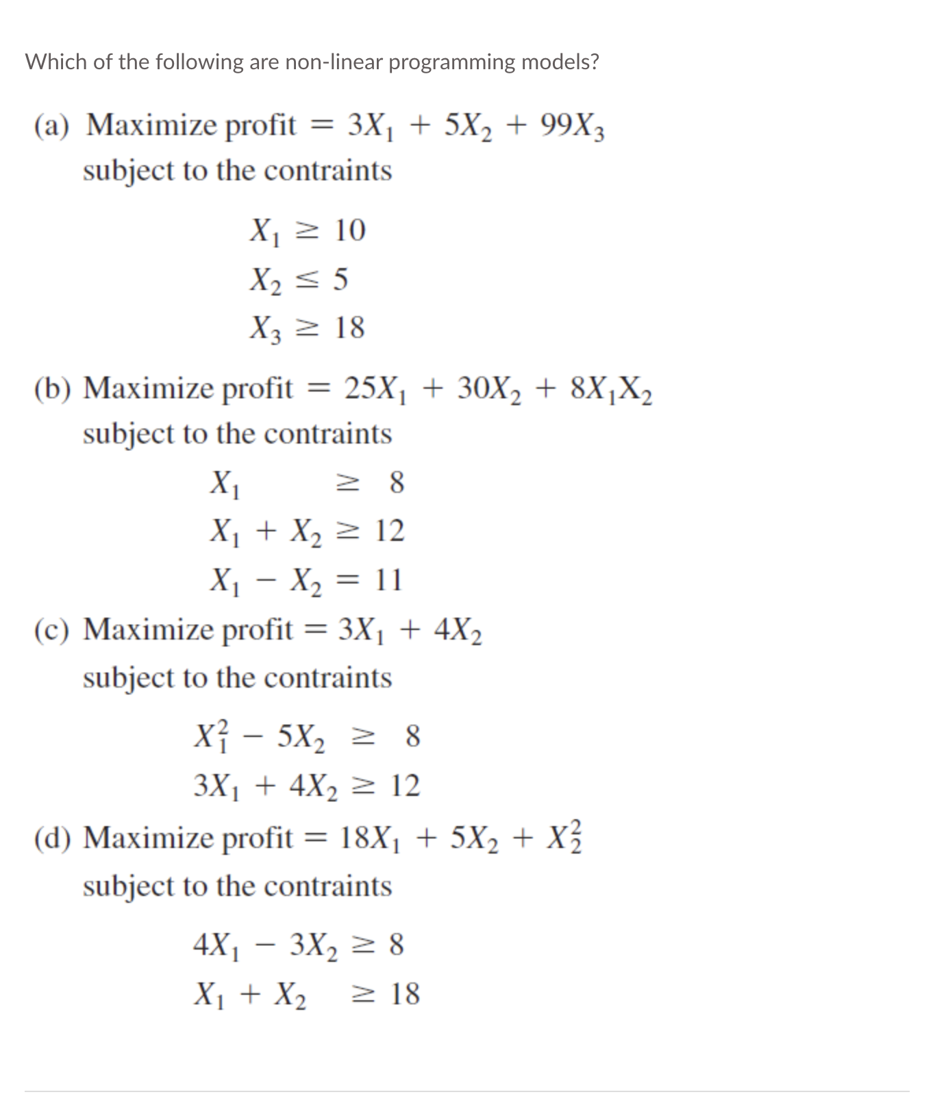 Solved Which Of The Following Are Non Linear Programming
