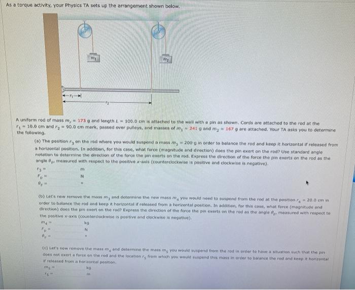 Solved As a torque activity, your Physics TA sets up the | Chegg.com