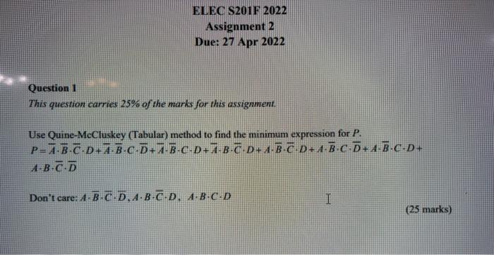 Solved ELEC S201F 2022 Assignment 2 Due: 27 Apr 2022 | Chegg.com