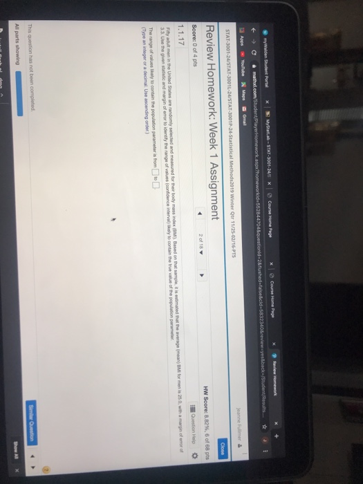 Solved + my Walden Student Portal x MystatLab-STAT-3001-24/ | Chegg.com