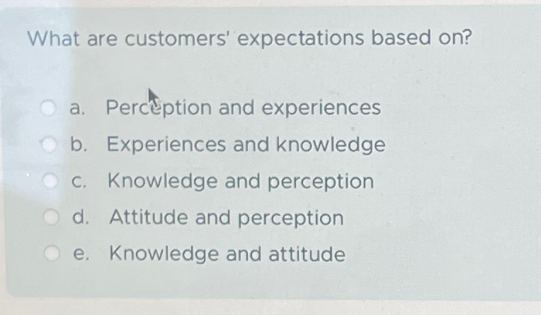 Solved What are customers' expectations based on?a. | Chegg.com