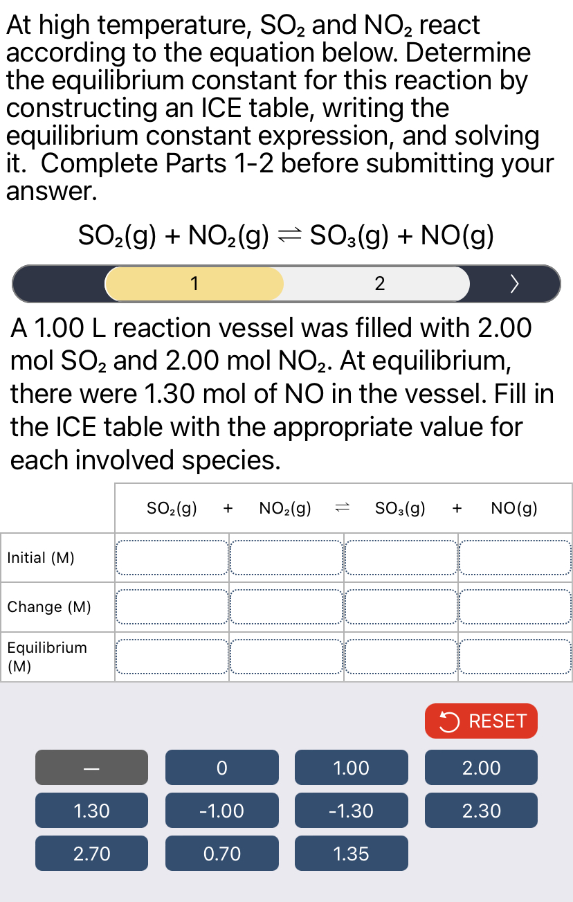 Solved At high temperature, SO2 ﻿and NO2 ﻿react according to | Chegg.com